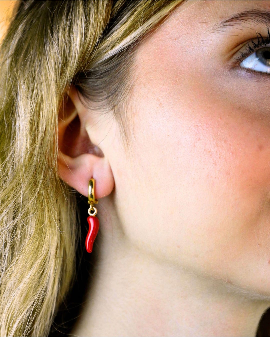 Funny Golden Pepper Earring, Cute Minimalist Red Hot Mexican Chili ...
