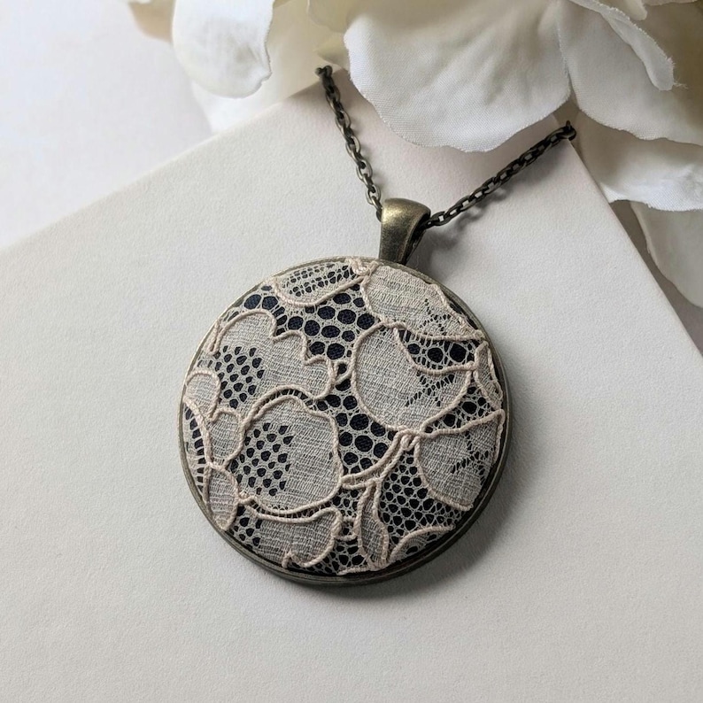 Antique Lace Pendant With Optional Initial Charm, Upcycled Vintage ...