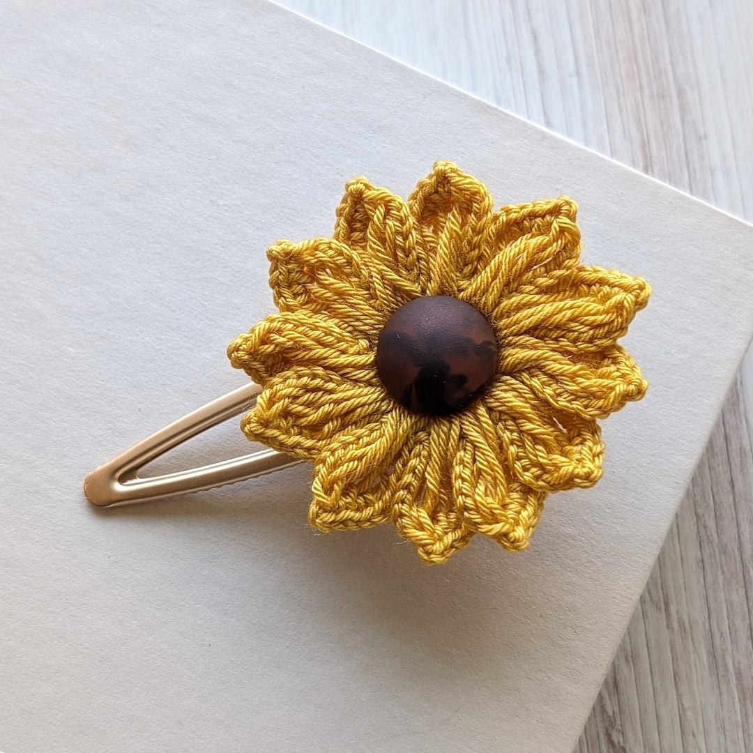 Large Sunflower Hair Clip, Fun Boho Yellow Flower Barrette, Crochet ...