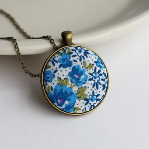 Blue Floral Fabric Pendant, Boho Jewelry for Women - Etsy