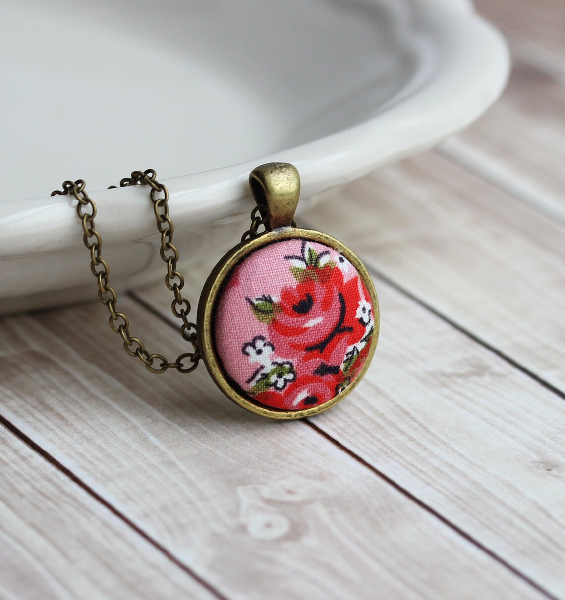 Red Rose Necklace Cute Small Pendant Boho Wedding Pink - Etsy