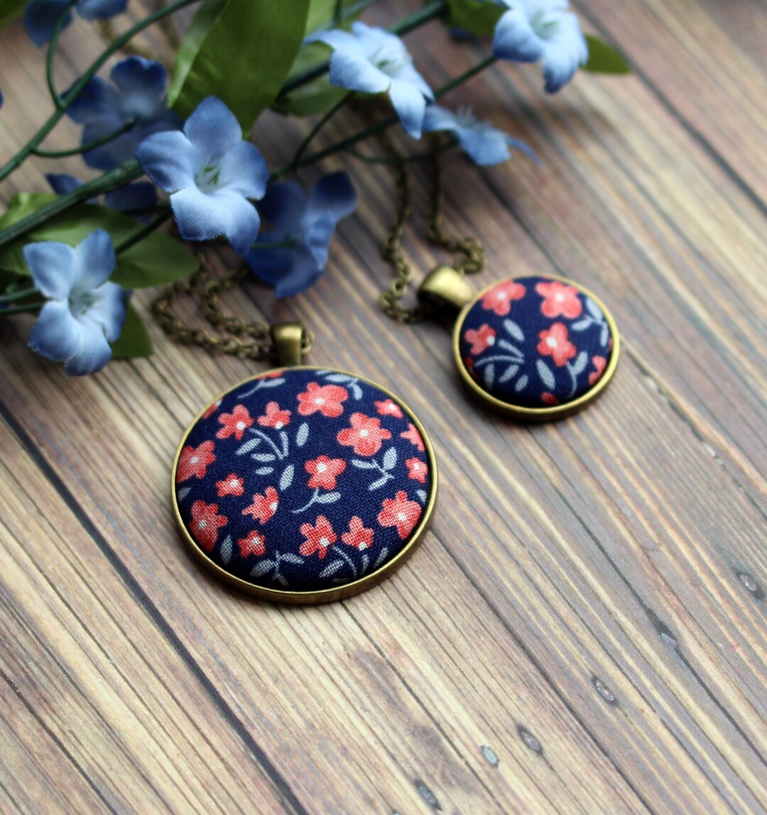 Coral and Navy Blue Necklace Small or Large Pendant Retro - Etsy
