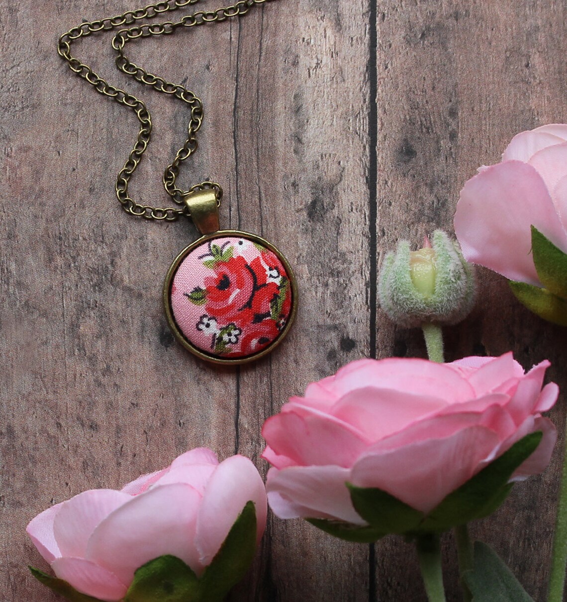 Red Rose Necklace Cute Small Pendant Boho Wedding Pink - Etsy