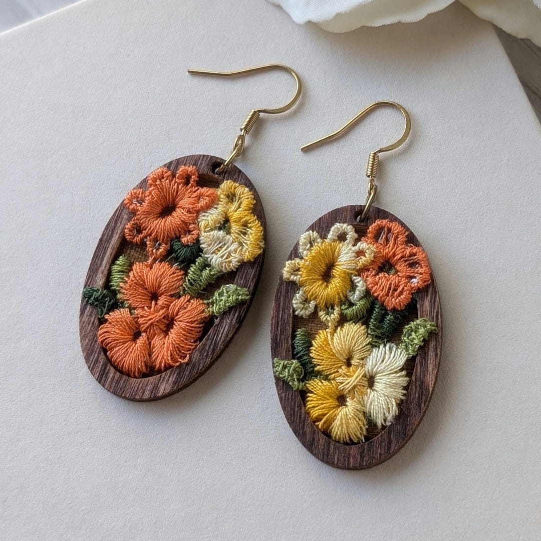 70s Funky Earrings, Yellow Orange Colorful Boho Earrings, Retro Flower ...