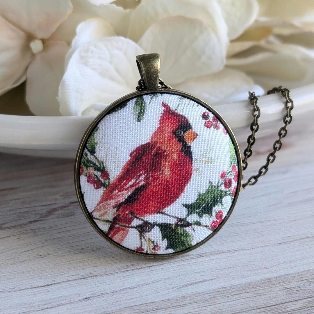 Red Cardinal Necklace, Vintage Christmas Jewelry, Red Bird Necklace ...