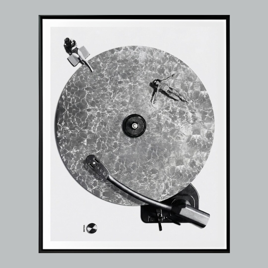 Surreal Vinyl Record Pool Art, Music Lover Gift, Retro Summer Print, DJ ...