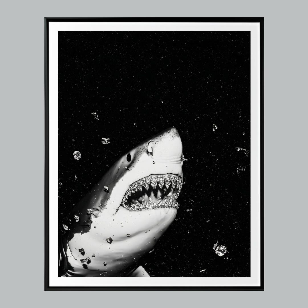 Diamond Teeth Shark Print, Edgy Wall Art, Hypebeast Room Decor, Black ...