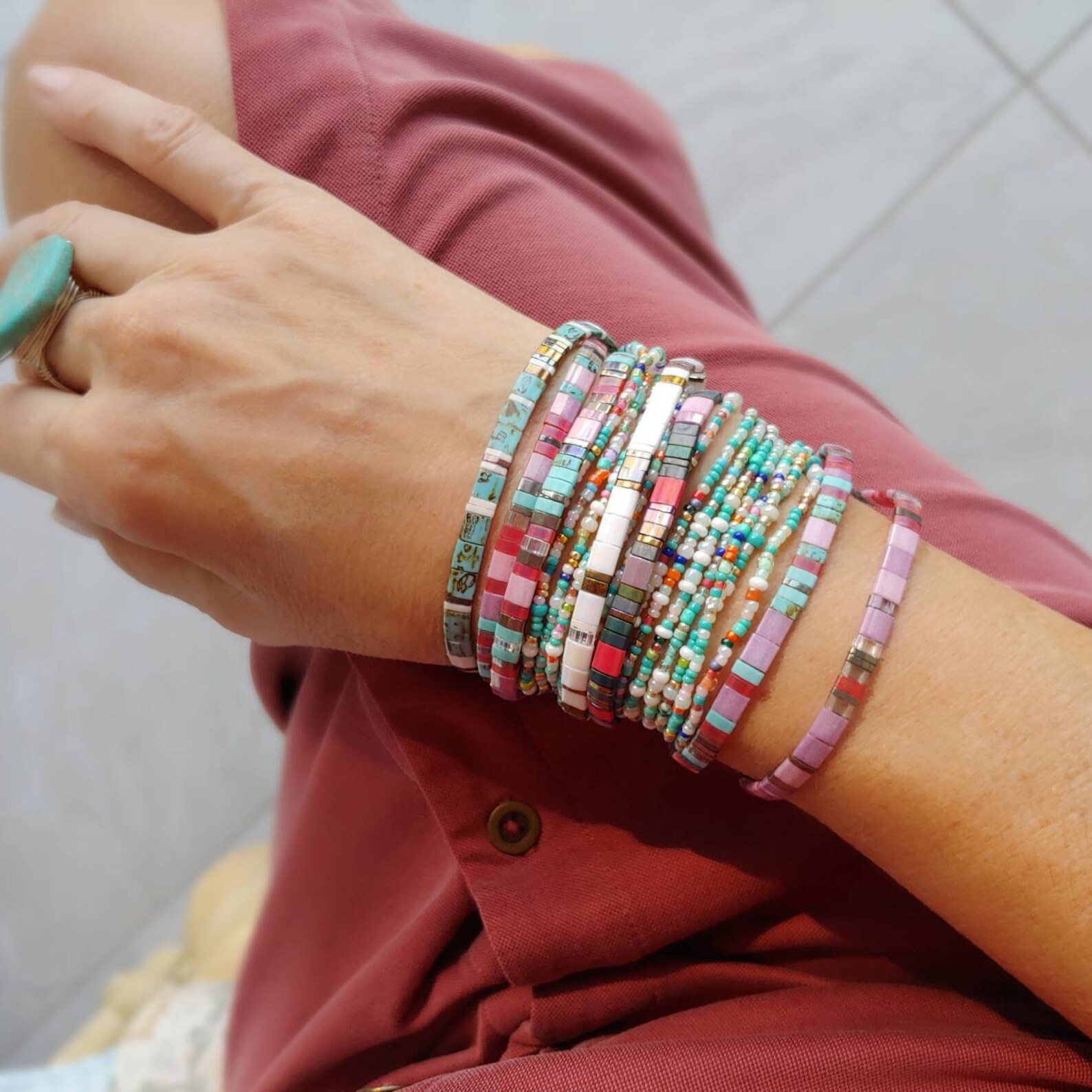 Turquoise Rose Tila Stack Bracelet More Colors Available - Etsy