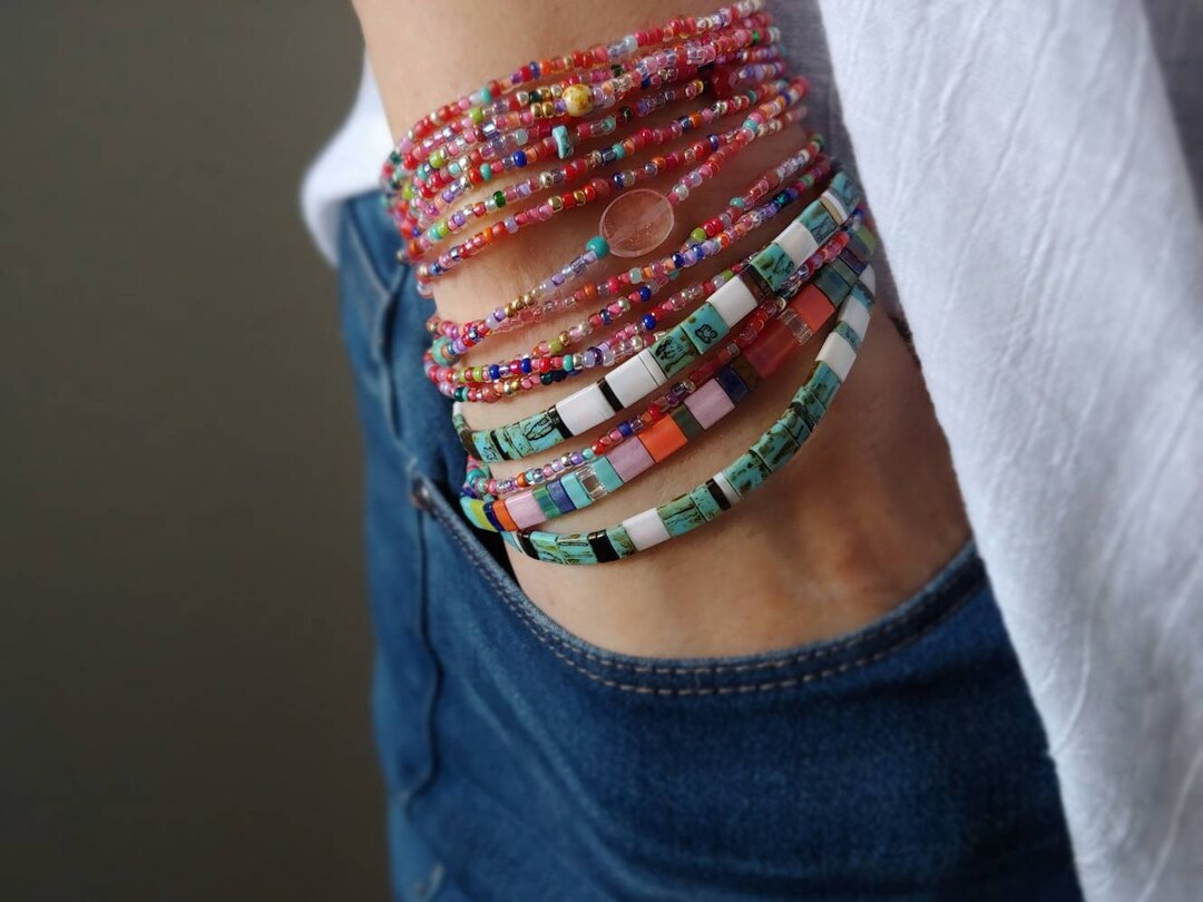 Fiesta Seed Bead Wrap Bracelet On Stretch Cord Etsy