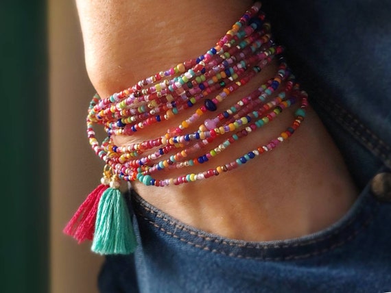 Pinata Long Seed Bead Wrap Bracelet on Stretch Cord | Etsy