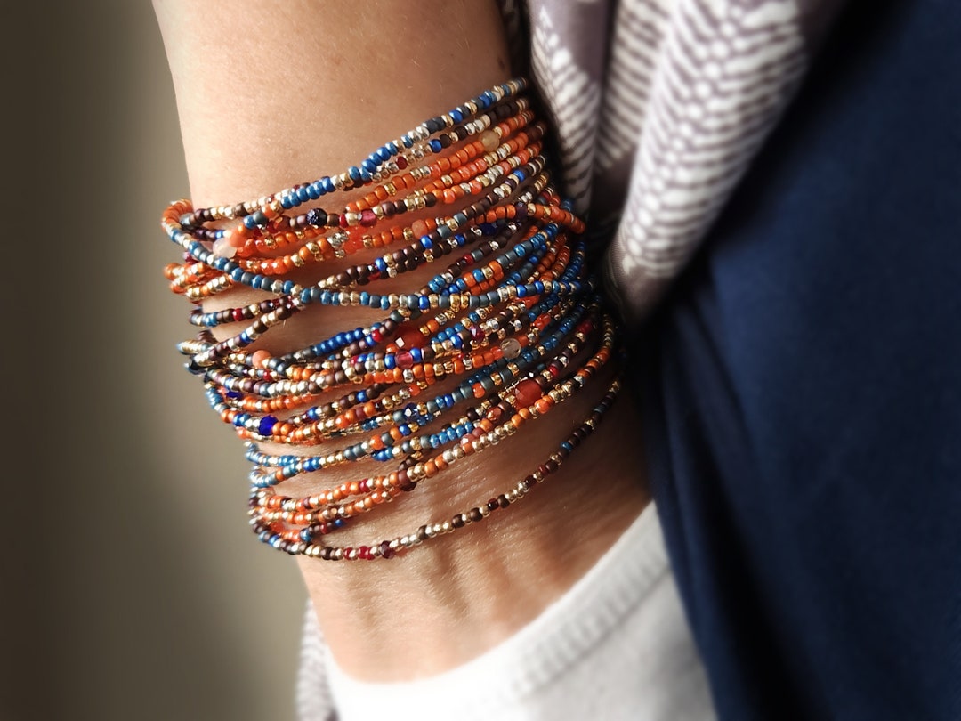 Morocco Long Seed Bead Wrap Bracelet With Semi Precious Stones on ...