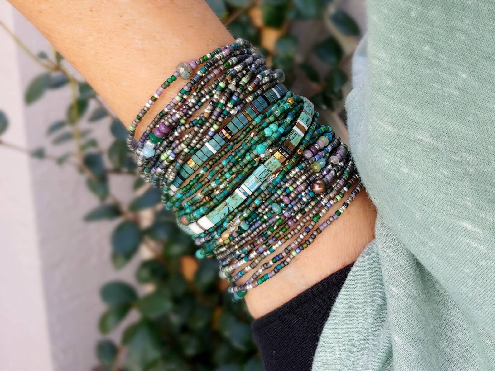 Winter Spruce Multi Gem Long Seed Bead Strand Bracelet Wear | Etsy