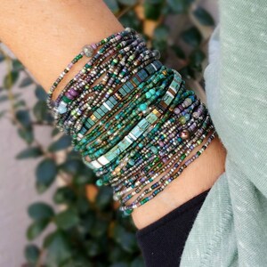 Winter Spruce Multi Gem Long Seed Bead Strand Bracelet - Wear as ...