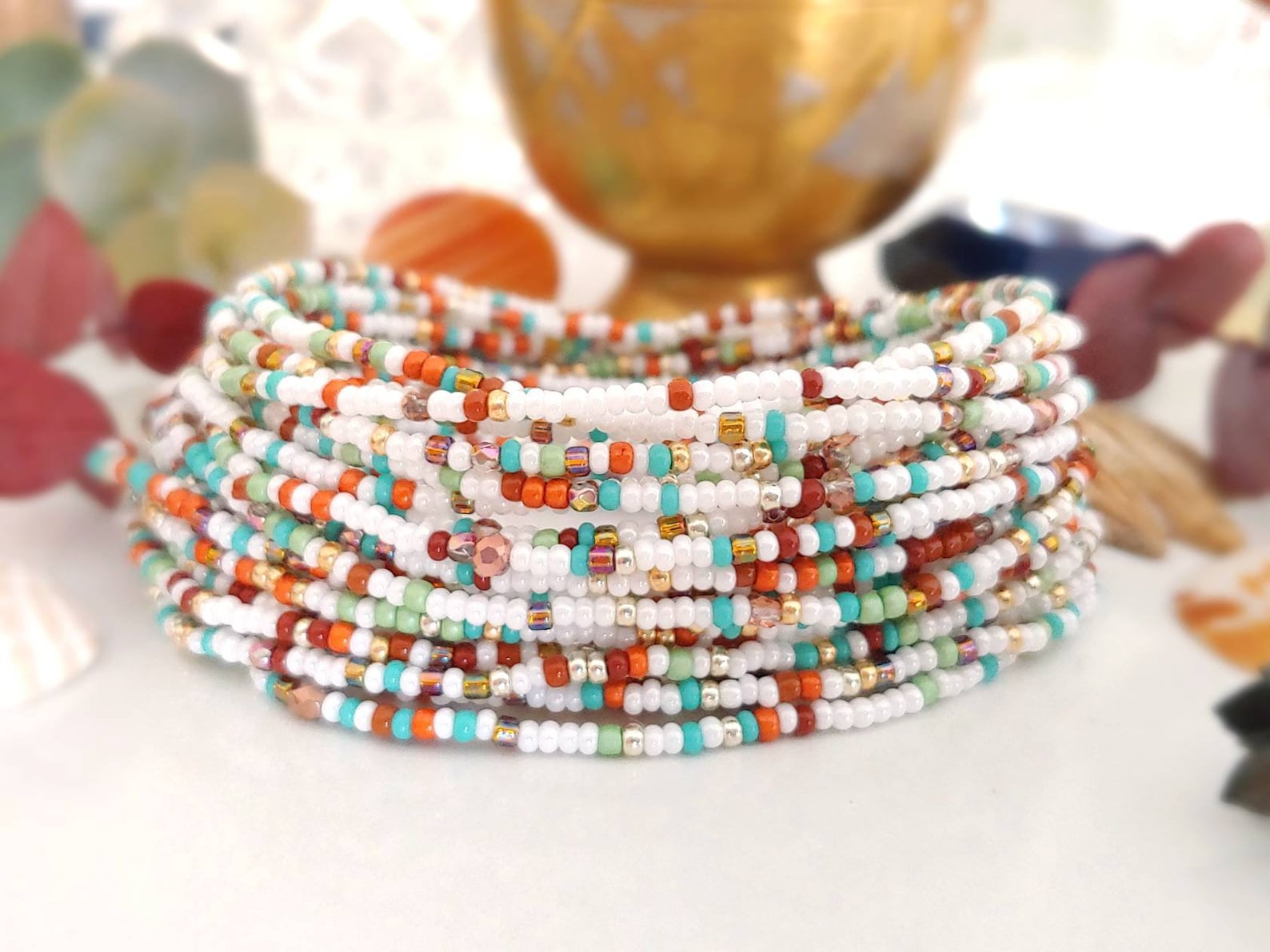 Winter Path Long Seed Bead Strand on Stretch Cord - Wear as Necklace or ...