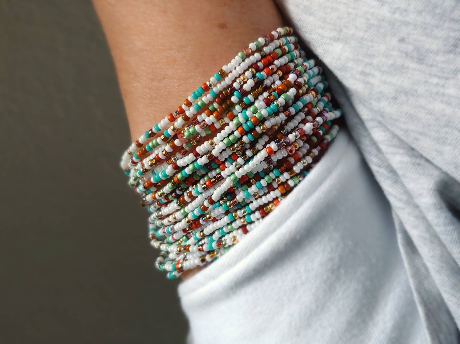 Winter Path Long Seed Bead Strand on Stretch Cord - Wear as Necklace or ...