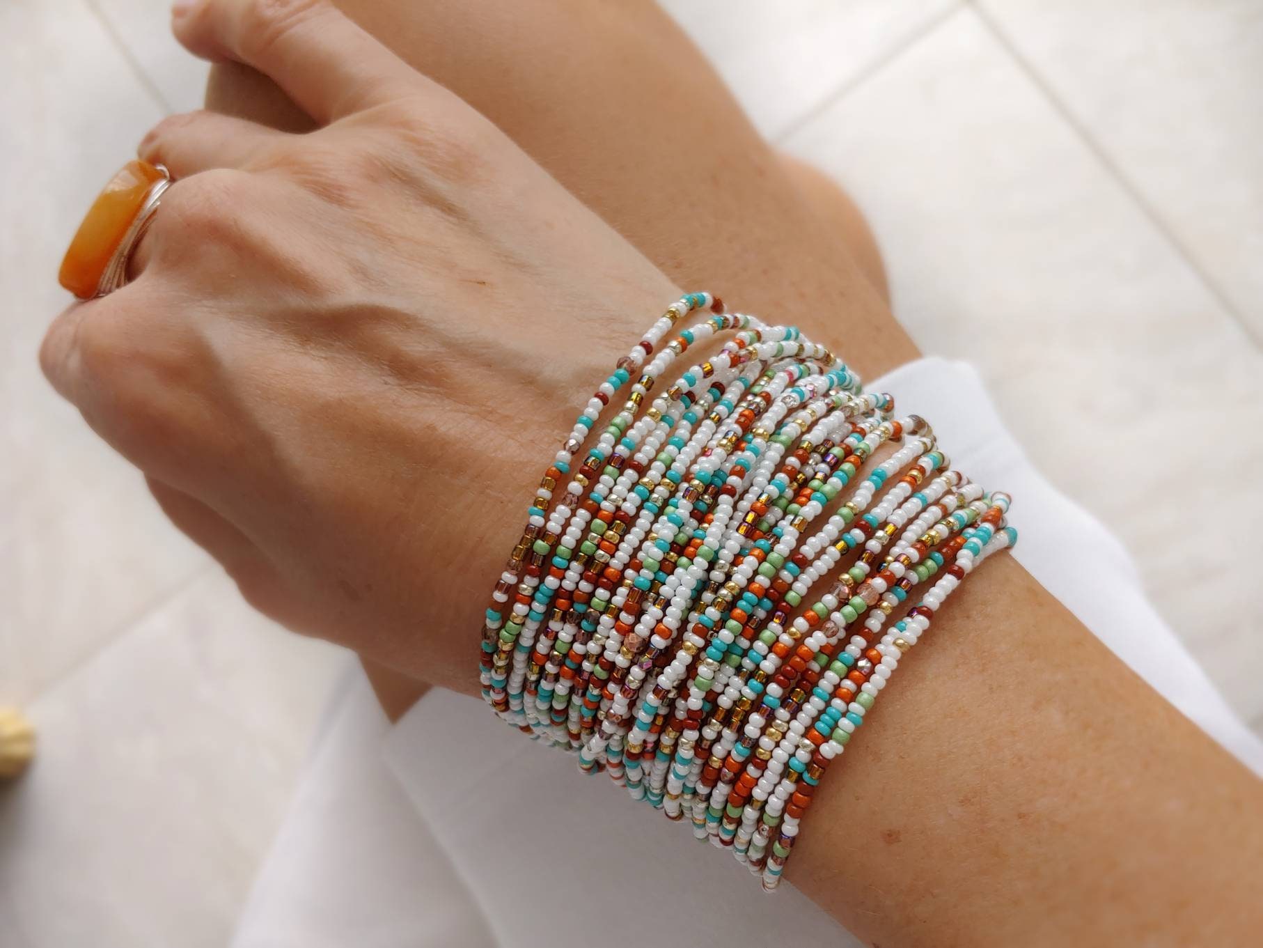 Winter Path Long Seed Bead Strand on Stretch Cord - Wear as Necklace or ...