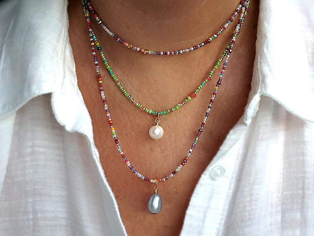 Pearl Drop Seed Bead Necklaces - Choose Your Pearl Color, Palette and ...