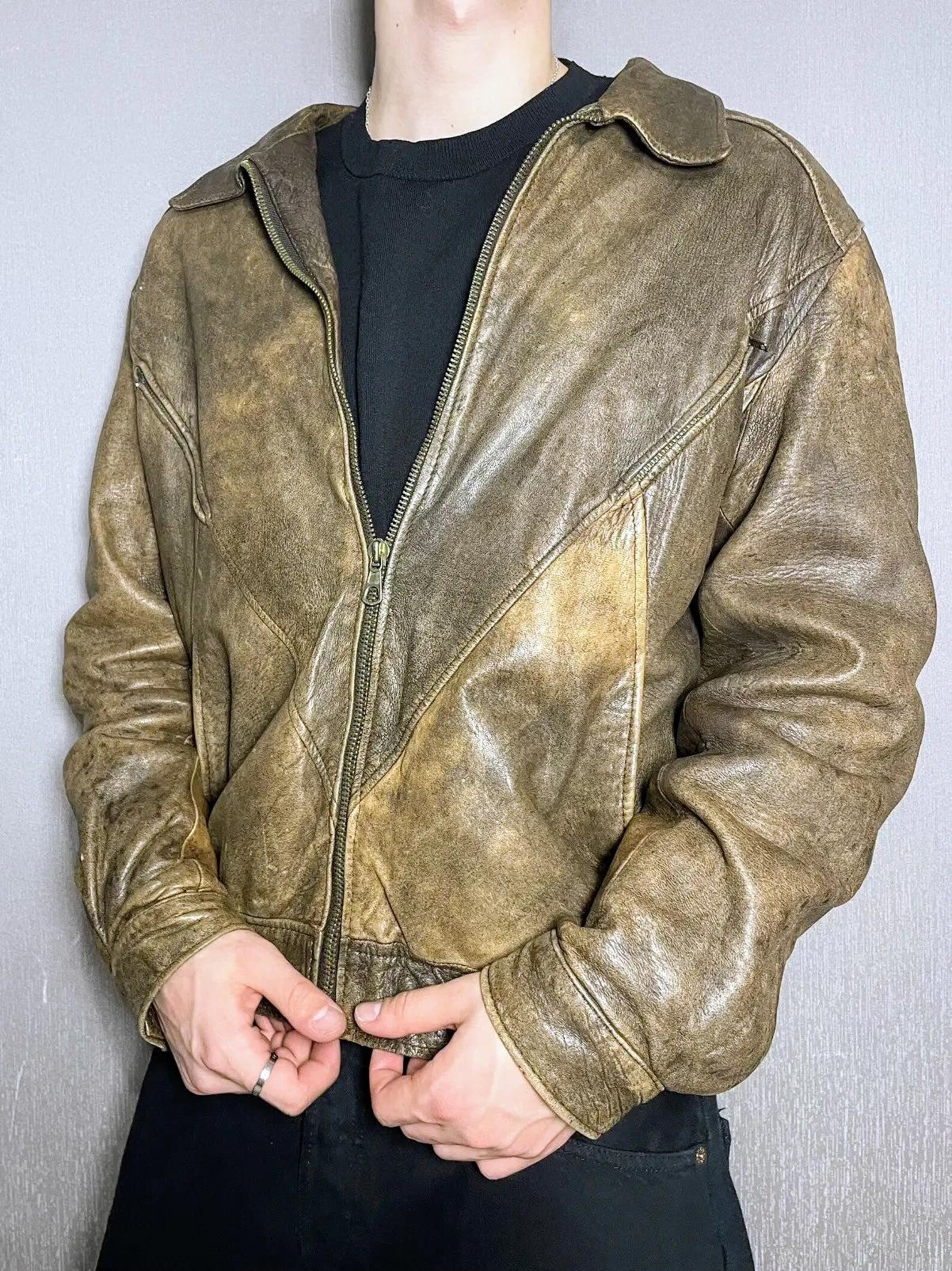 Vintage Distressed Leather Flight Jacket – Classic Brown Aviator Bomber ...