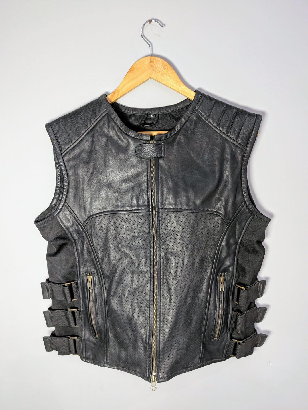 Men's Black Leather Motorcycle Vest: SWAT Style Tactical Biker Gear - Etsy