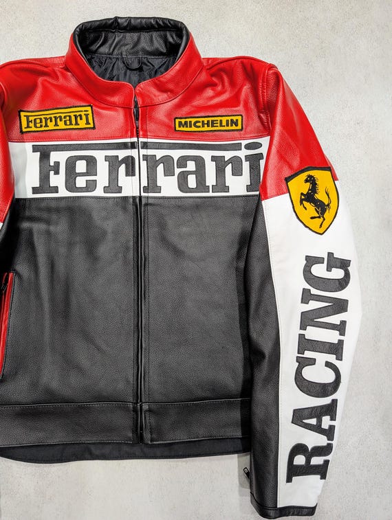Vintage Ferrari Racing Leather Jacket – Premium Red &… - Gem