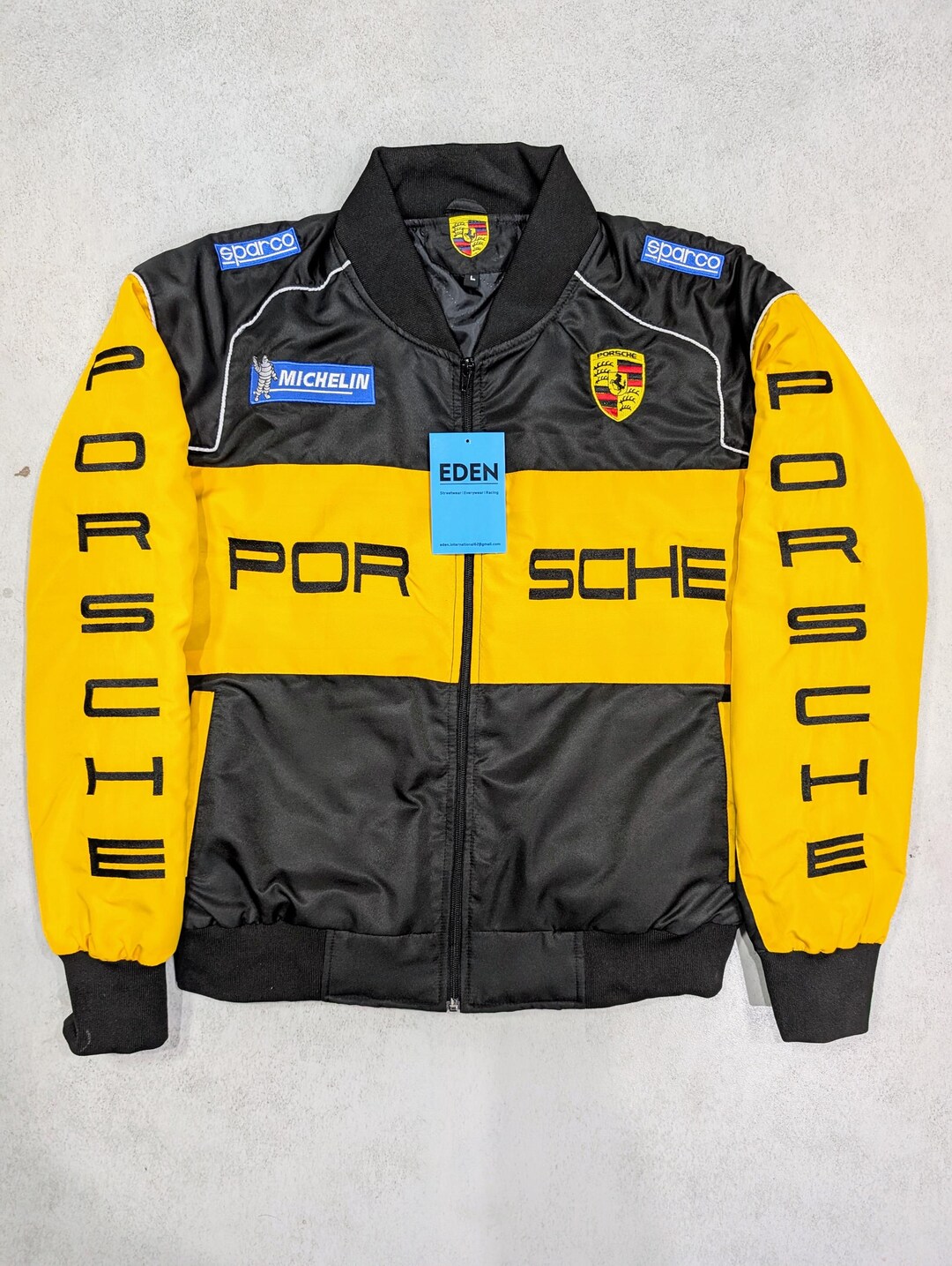 Vintage Porsche Oversized Racing Jacket - Yellow & Black Bomber - 90s ...