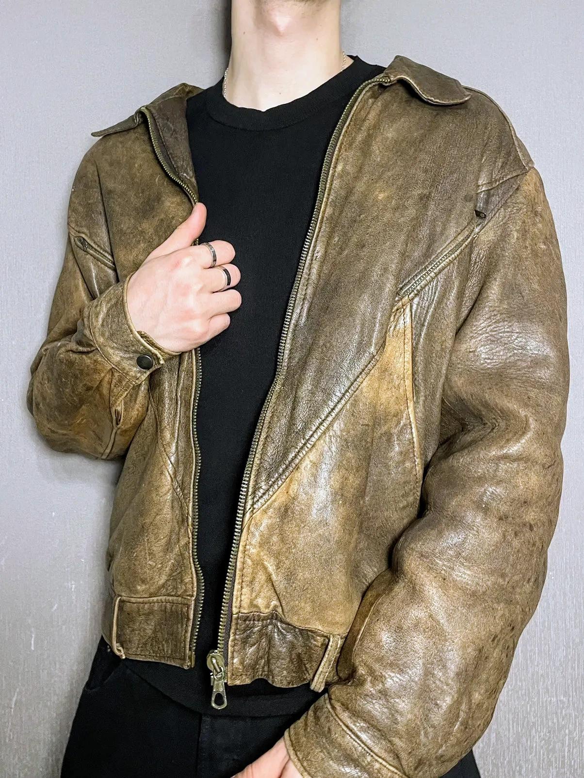 Vintage Distressed Leather Flight Jacket – Classic Brown Aviator Bomber ...
