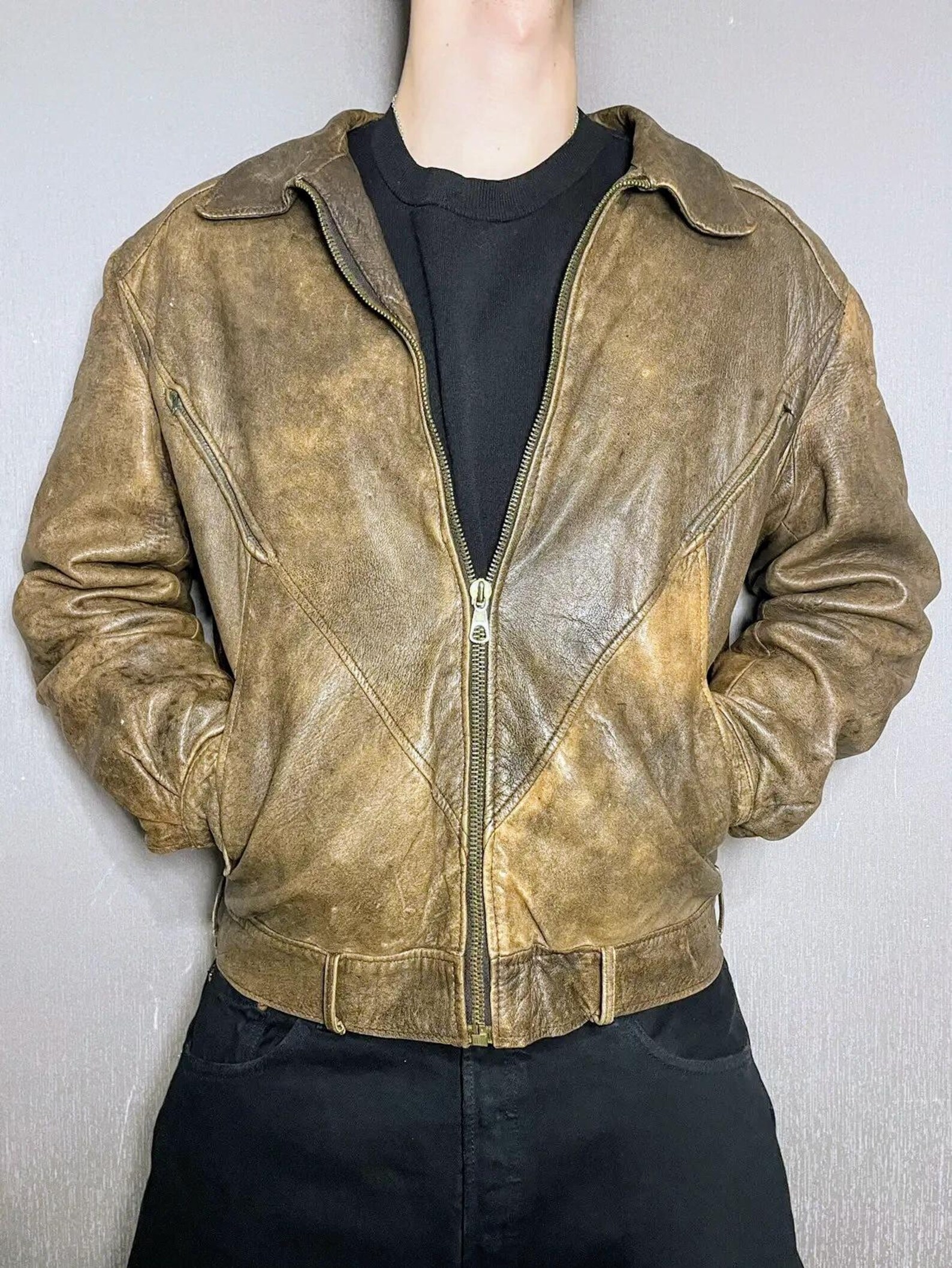Vintage Distressed Leather Flight Jacket – Classic Brown Aviator Bomber ...