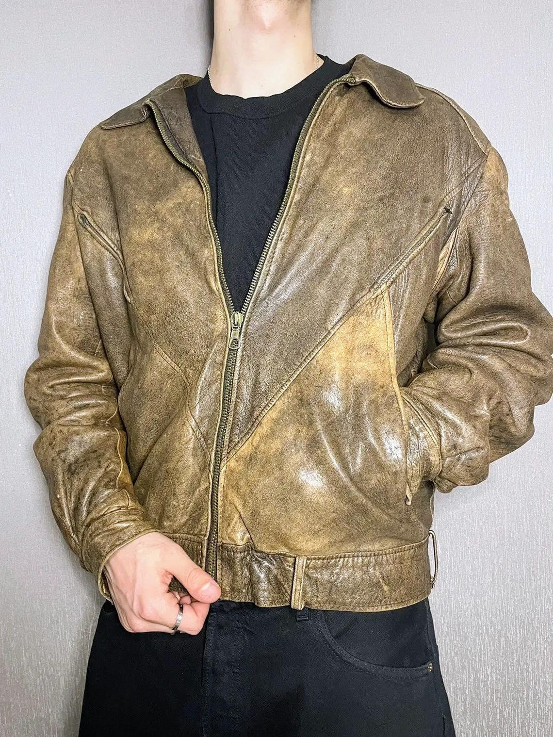 Vintage Distressed Leather Flight Jacket – Classic Brown Aviator Bomber ...