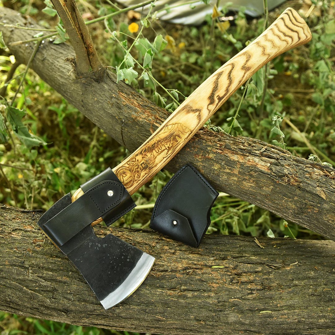 Hand Forged Camping Hatchet With Carvings - Long Handle - Etsy