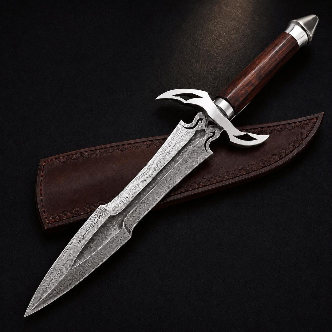 Handmade Damascus Steel Dagger, Unique Custom Knife With Rosewood ...