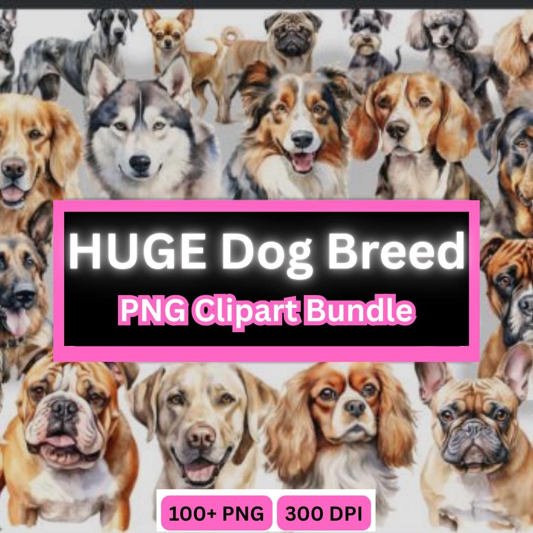 Lot de cliparts PNG de races de chiens massives comprenant des motifs ...