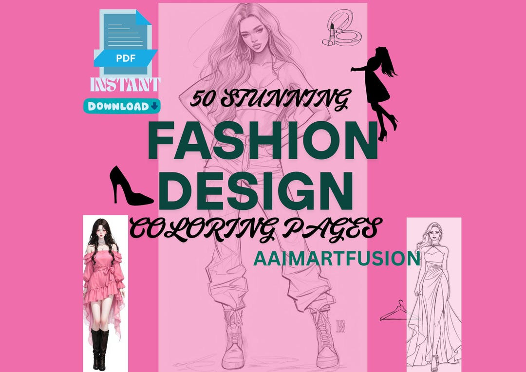 Fashion Design Coloring Pages: Glamorous Printable Collection (digital ...