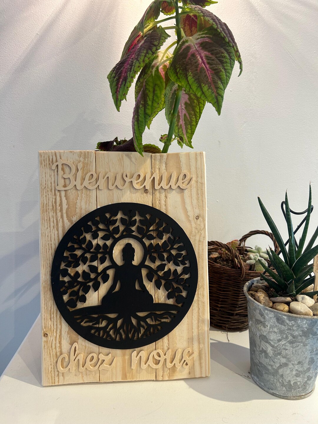 Tree of Life Buddha Welcome to Our Home BLACK Raw Wood Painting ...