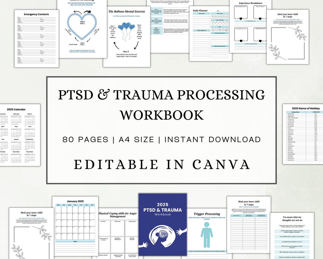 EDITABLE PTSD & Trauma Processing Worksheets Workbook Therapy Safety ...