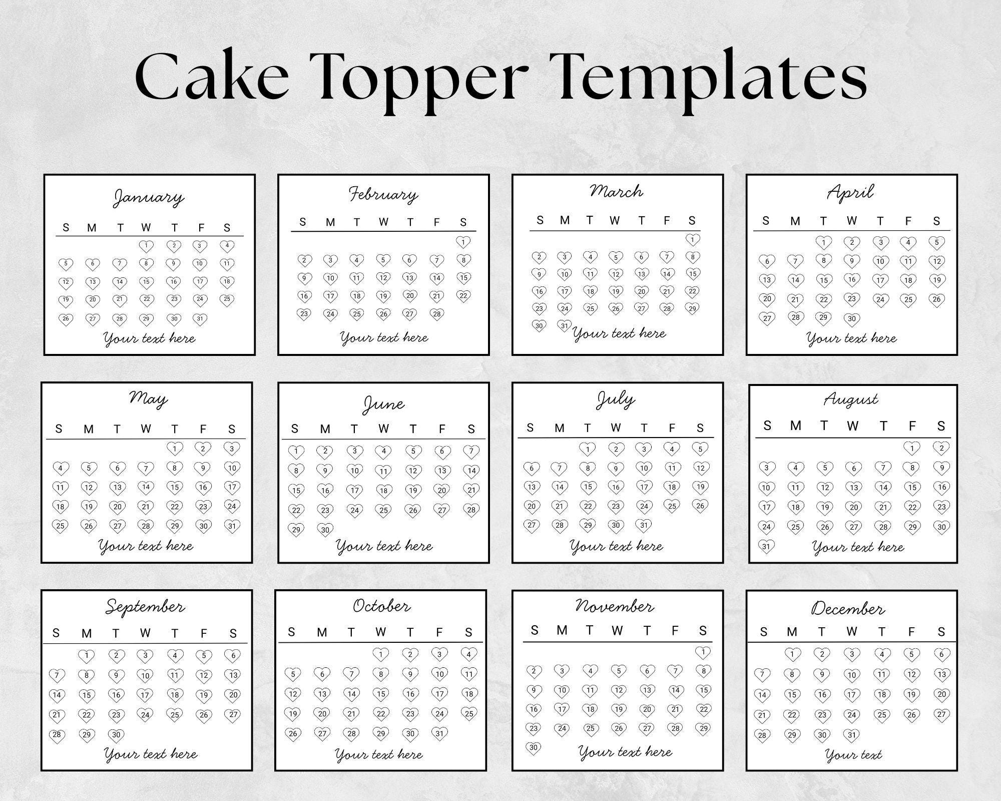 2026 Heart Calendar Cake Topper Templates, Wafer Paper, Editable Canva ...