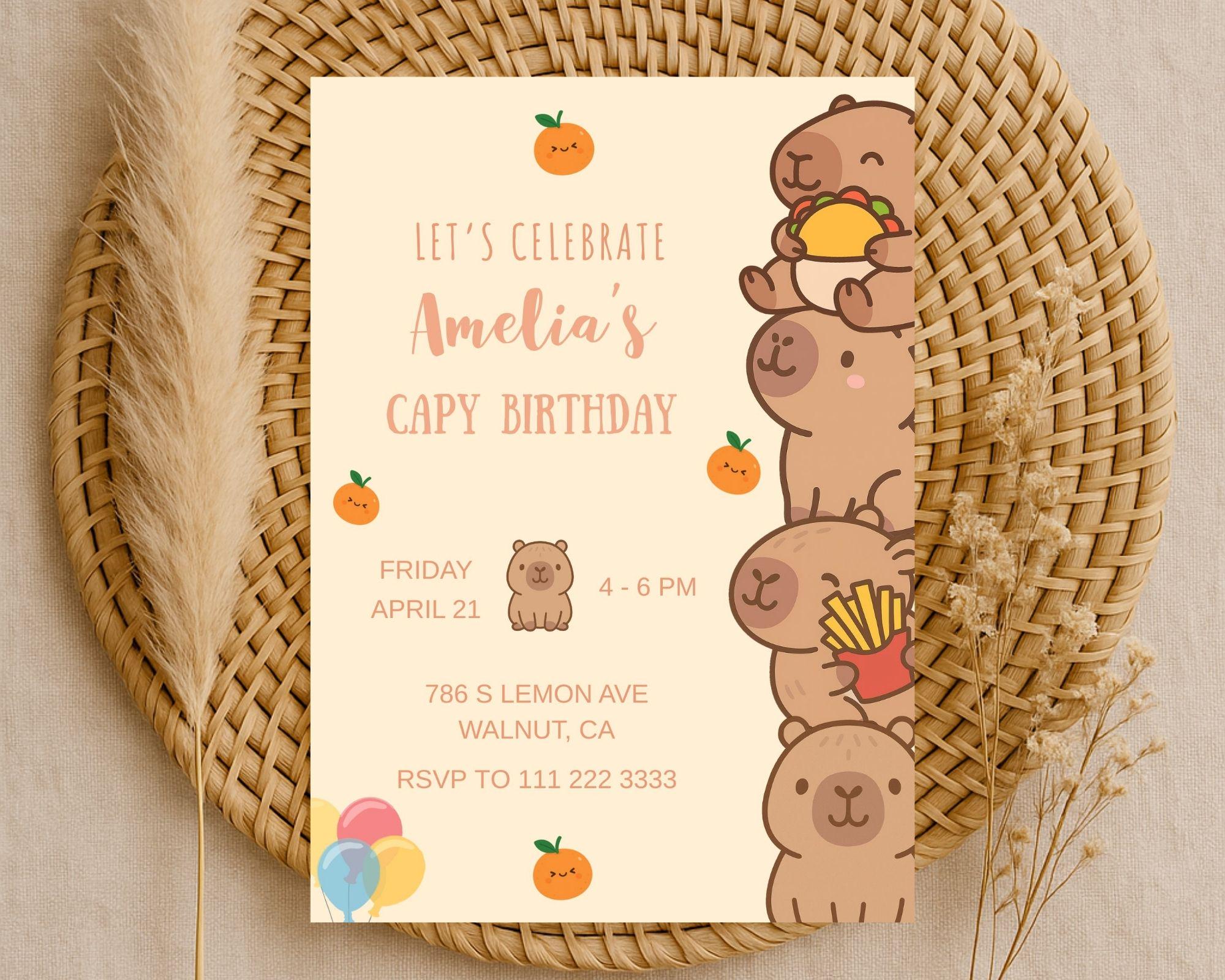 EDITABLE Capybara Invitation , Capybara Birthday , Capy Birthday ...