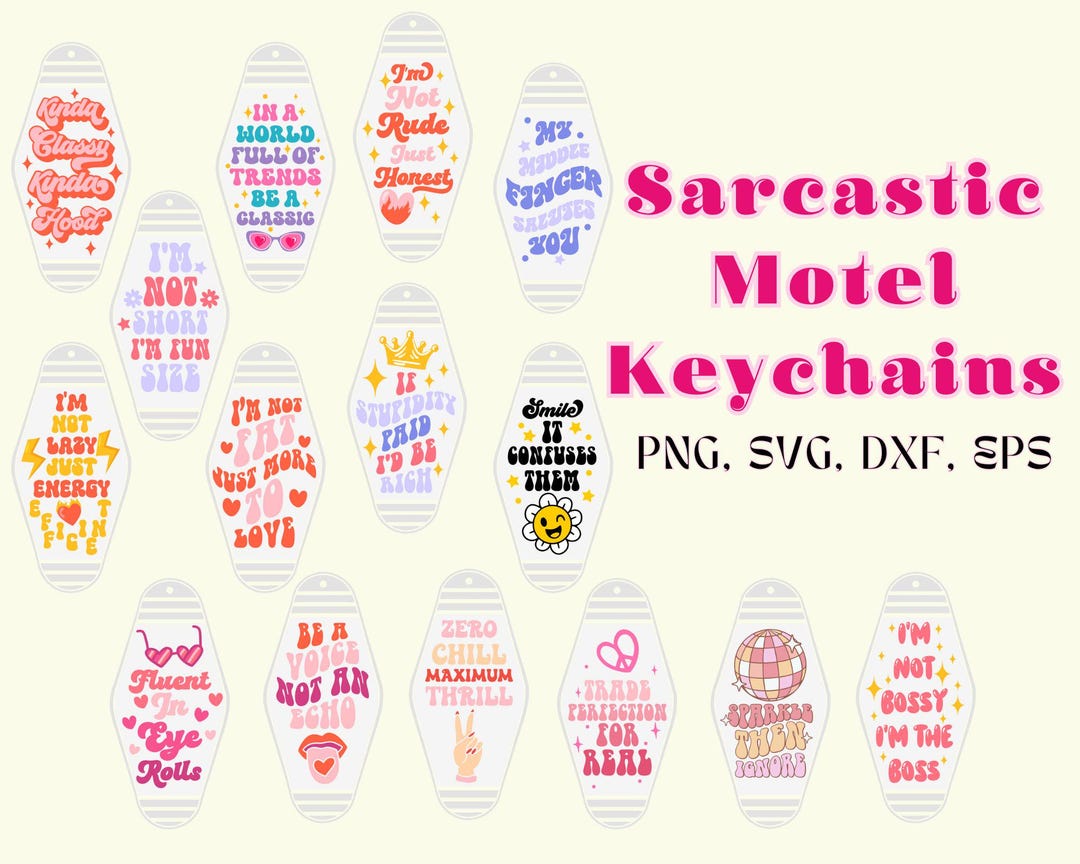 Motel Keychain SVG, PNG, DXF, Eps Bundle, 15 Retro Sarcastic Keychain ...