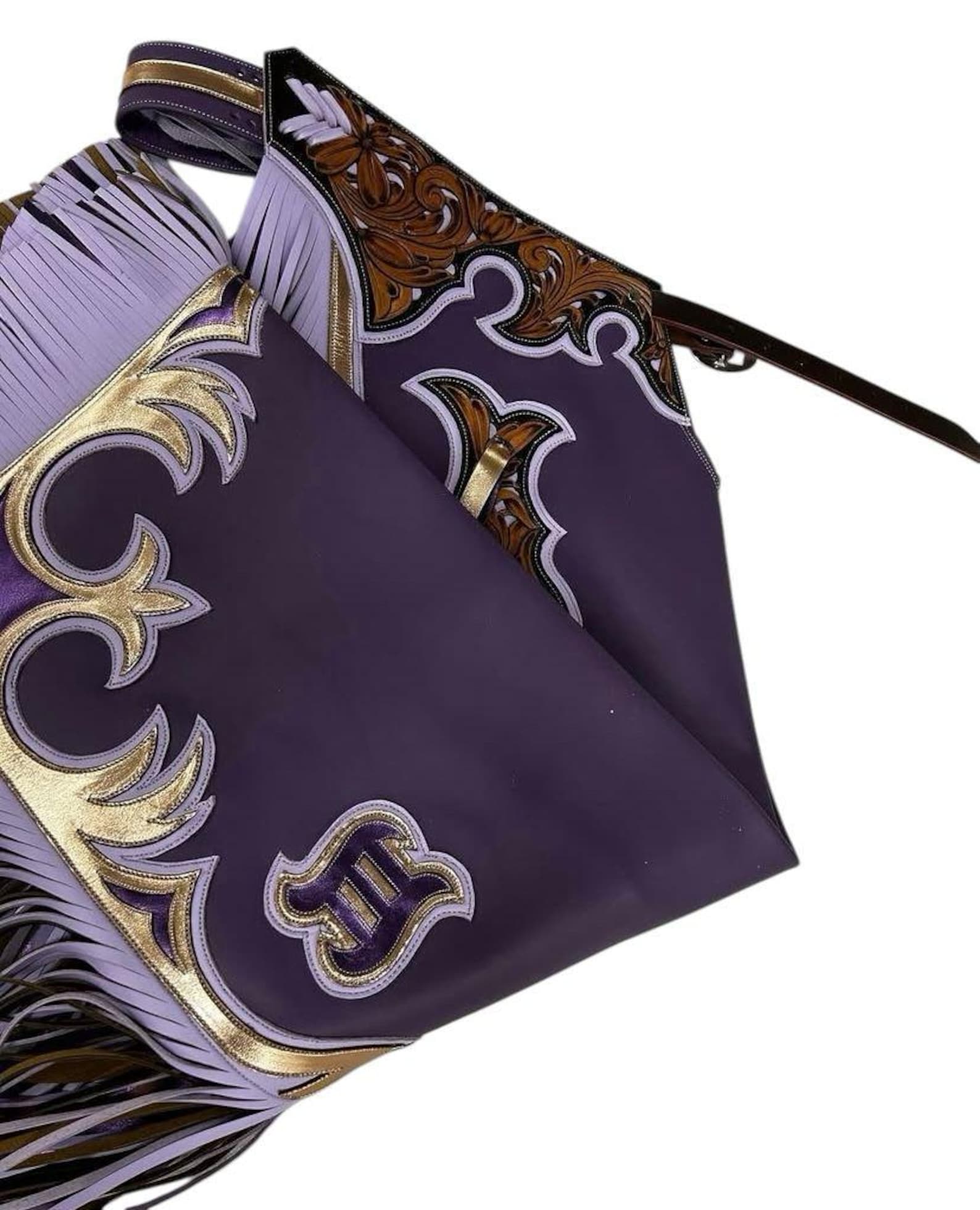 Hand-tooled Leather Rodeo Chaps | Custom Western Chaps | Fringe Bull ...