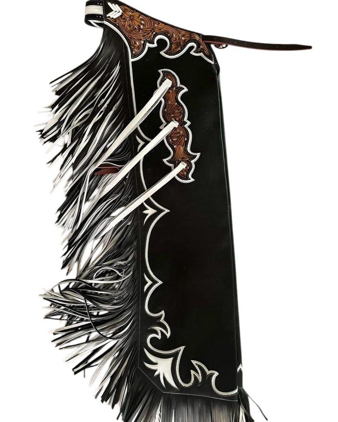 Hand-tooled Leather Rodeo Chaps | Custom Western Chaps | Fringe Bull ...
