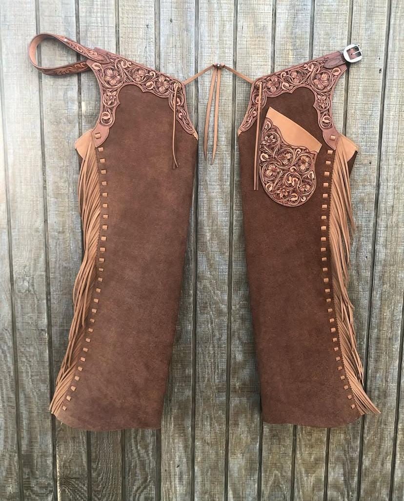 Hand-tooled Suede Western Chaps: Floral Yoke, Rodeo Gear - Etsy