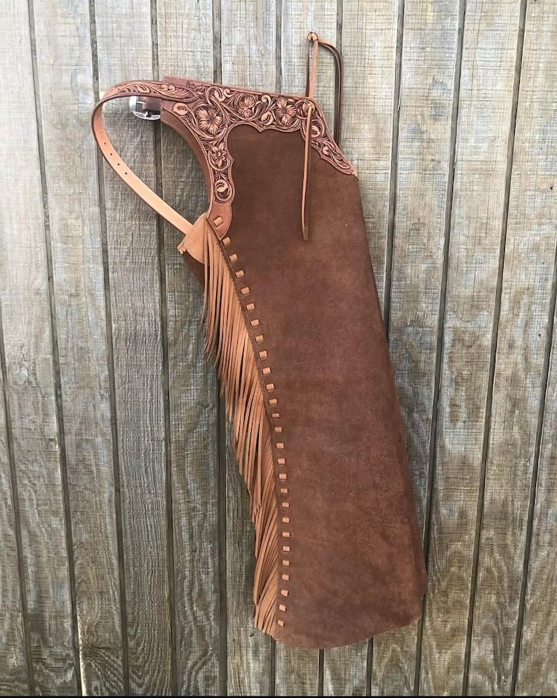 Hand-tooled Suede Western Chaps: Floral Yoke, Rodeo Gear - Etsy