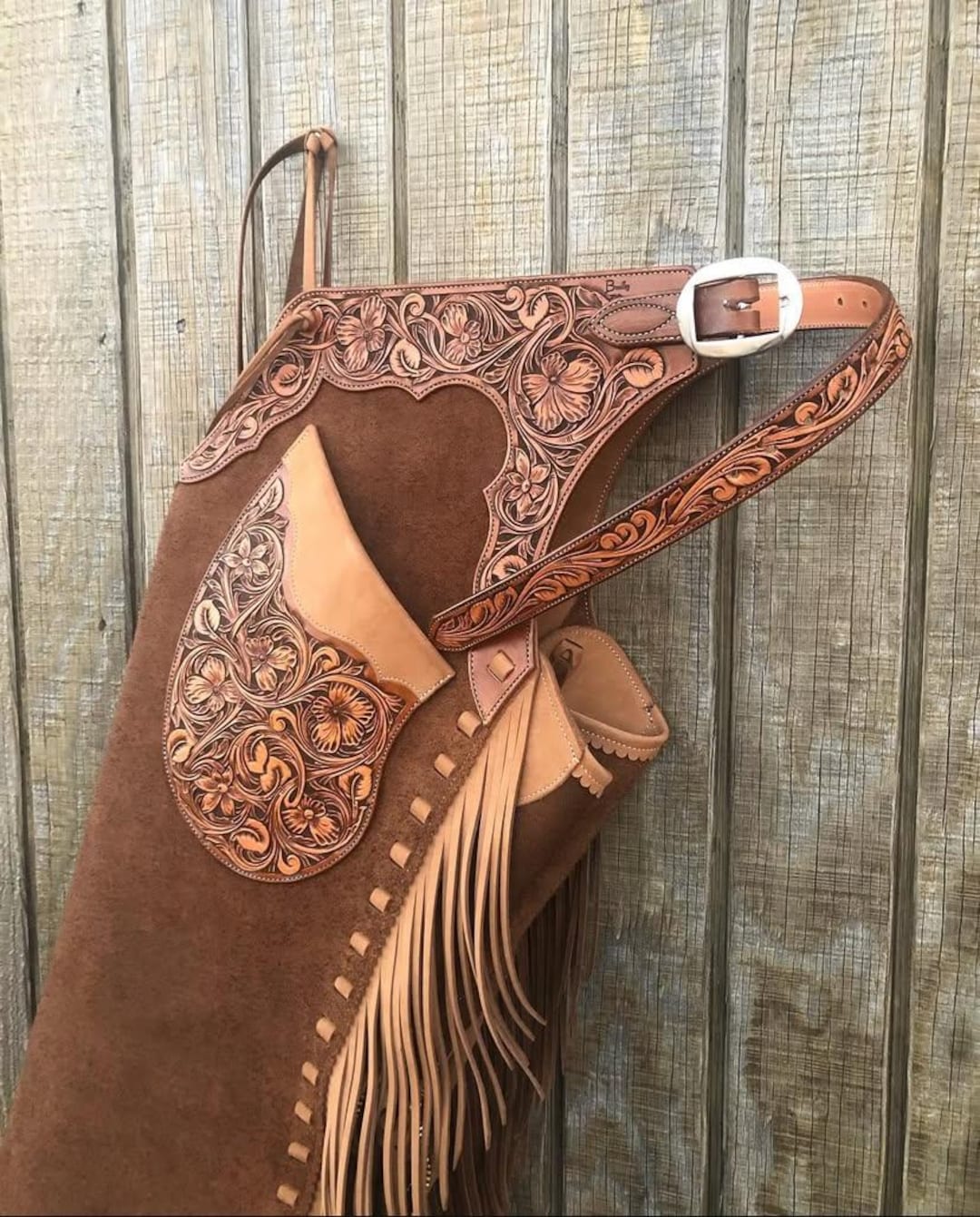 Hand-tooled Suede Western Chaps: Floral Yoke, Rodeo Gear - Etsy