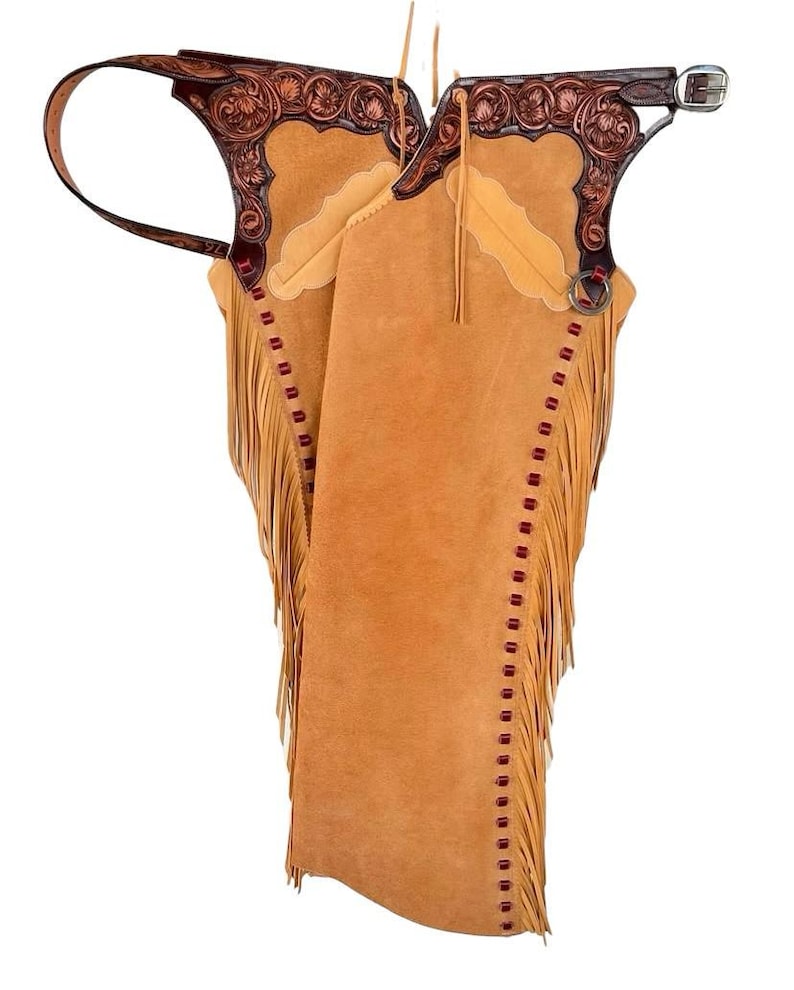 Hand-tooled Brown Suede Western Chaps - Floral Tooled Yoke - Horseback ...