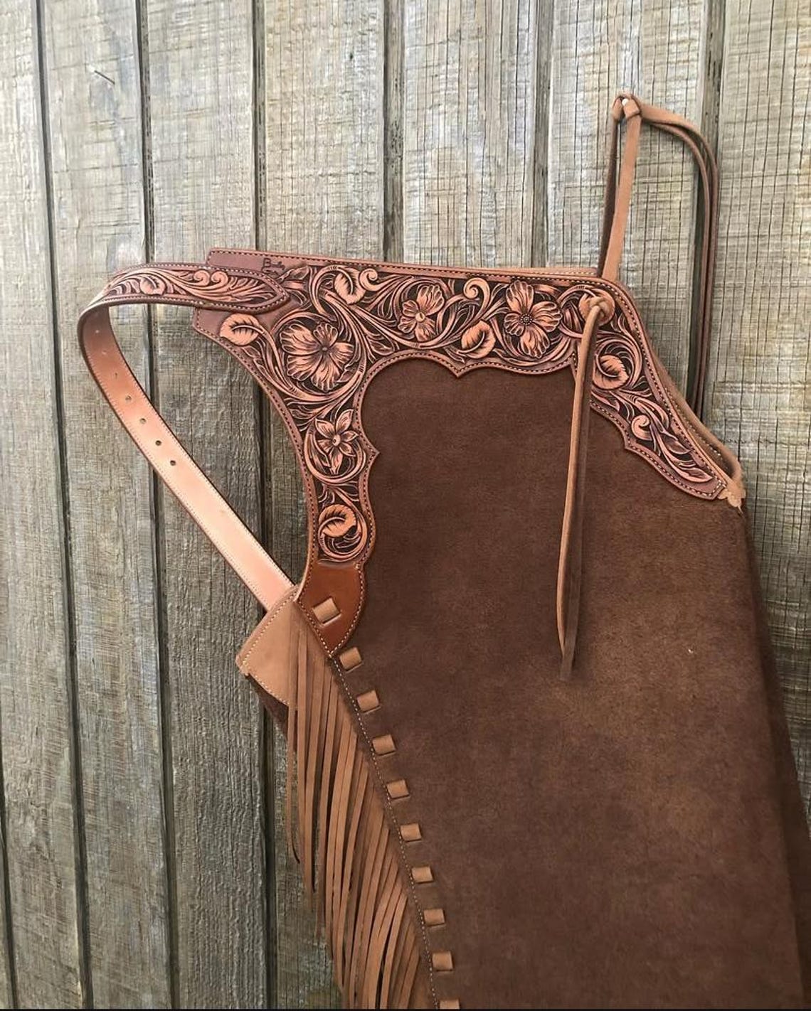 Hand-tooled Suede Western Chaps: Floral Yoke, Rodeo Gear - Etsy