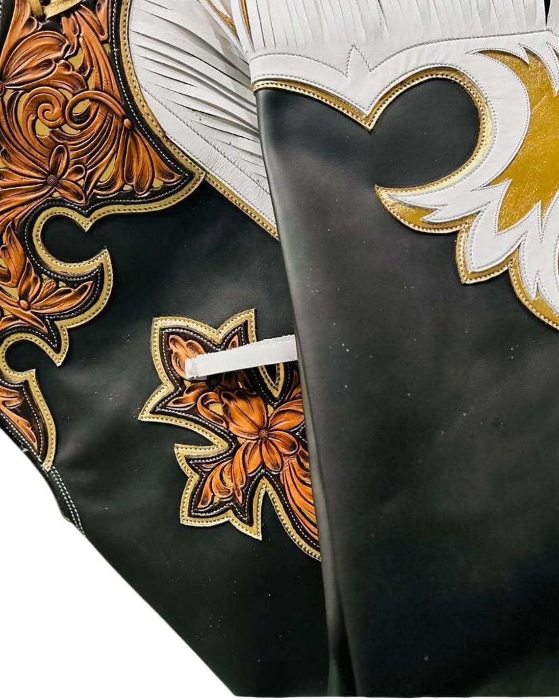 Hand-tooled Leather Rodeo Chaps | Custom Western Chaps | Fringe Bull ...