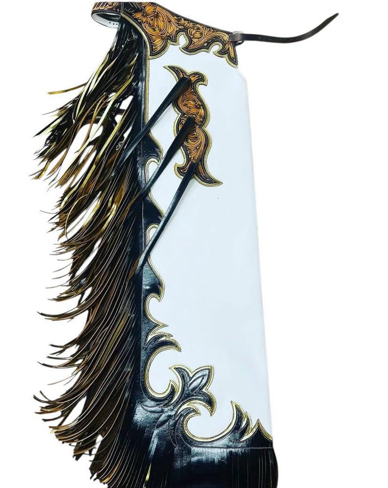 Hand-tooled Leather Rodeo Chaps | Custom Western Chaps | Fringe Bull ...