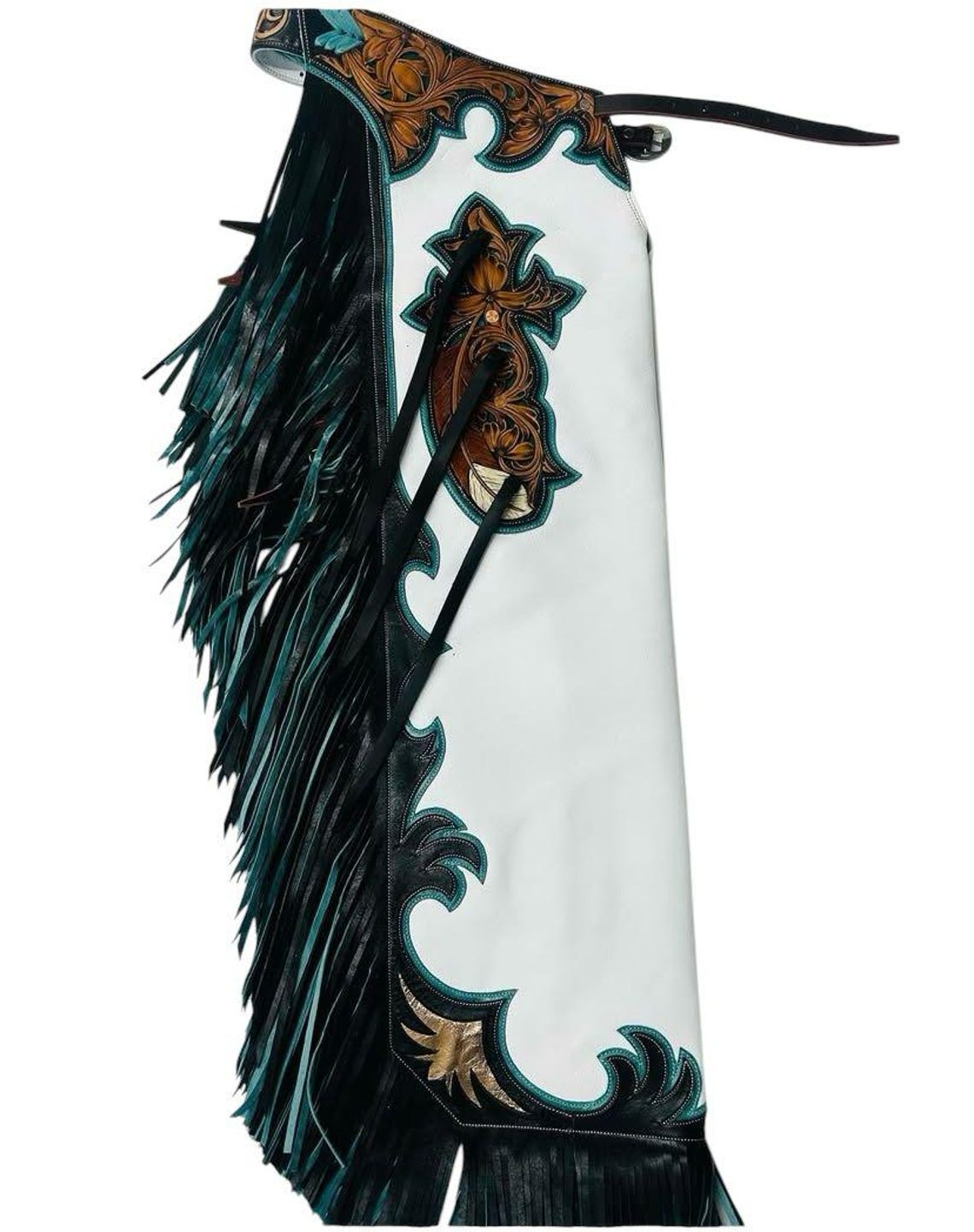 Hand-tooled Leather Rodeo Chaps | Custom Western Chaps | Fringe Bull ...