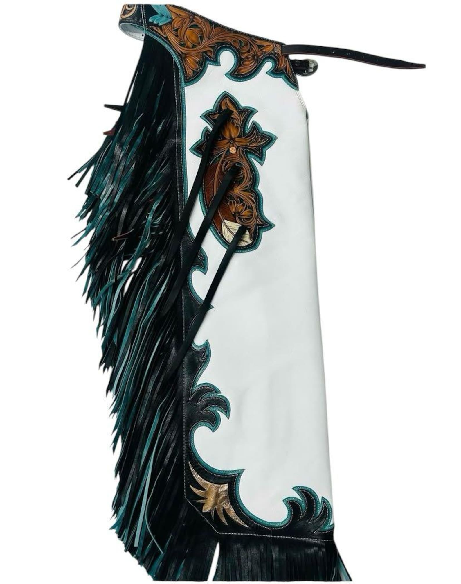 Hand-tooled Leather Rodeo Chaps | Custom Western Chaps | Fringe Bull ...