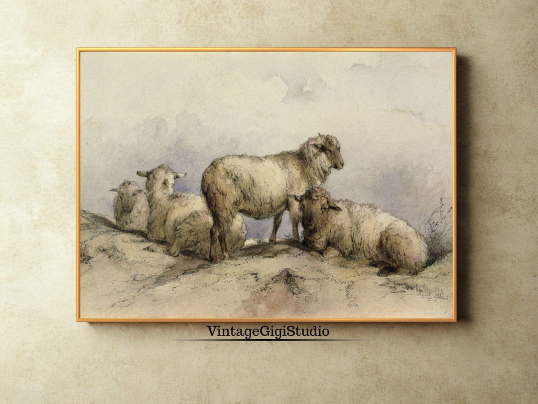 Antique Pastoral Drawing, Vintage Sheep Wall Art, INSTANT DOWNLOAD ...