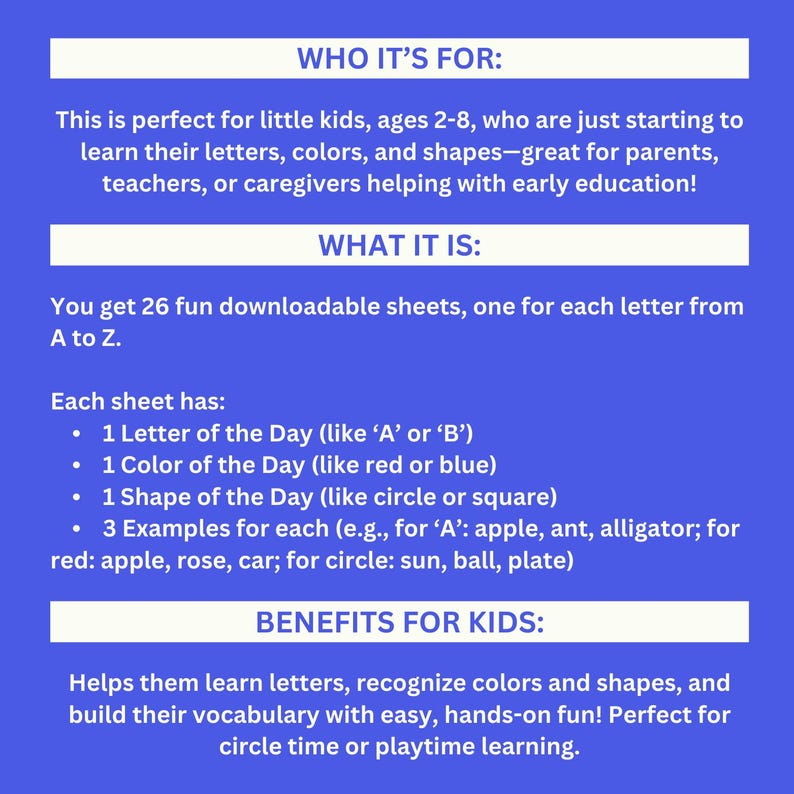 Circle Time: Alphabet, Colors & Shapes - Preschool Learning Activity - Etsy